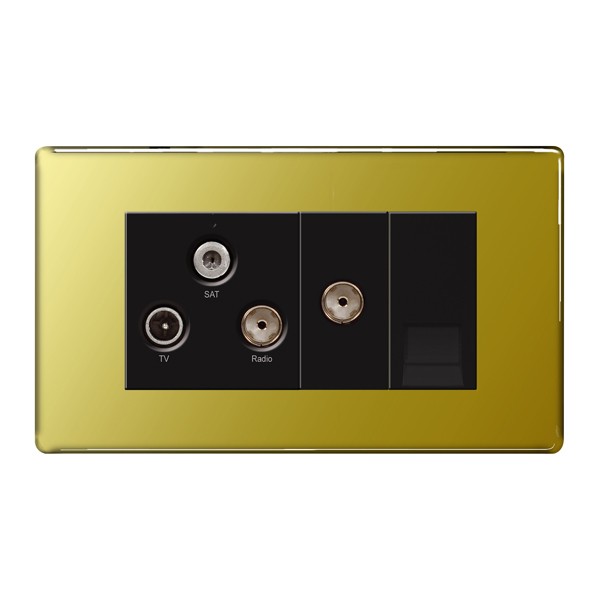 BG Electrical Nexus Flatplate Screwless Polished Brass Triplex TV, FM ...