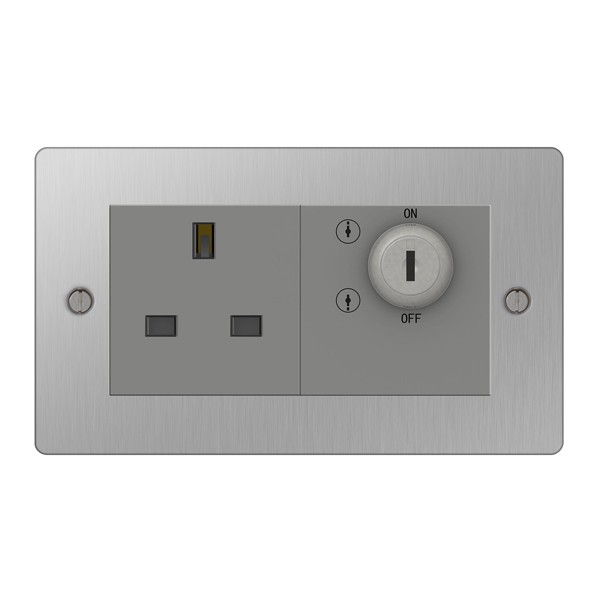 BG Electrical Nexus Flatplate Brushed Steel 13A 2 Gang Double Pole Key ...