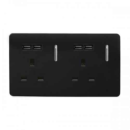 Trendi 2 Gang Socket, 4 USB Outlets (ART-SKT213USBBK) | UKES
