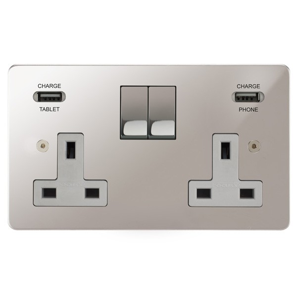 Focus SB Horizon 2 Gang 13A Switched USB Wall Socket in Polished ...