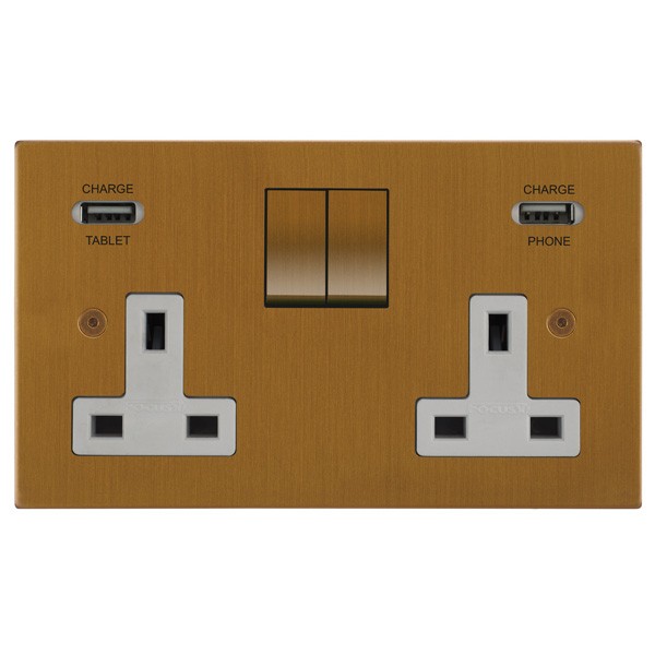 Focus SB Horizon Square Corners 2 Gang 13A Switched USB Wall Socket in ...
