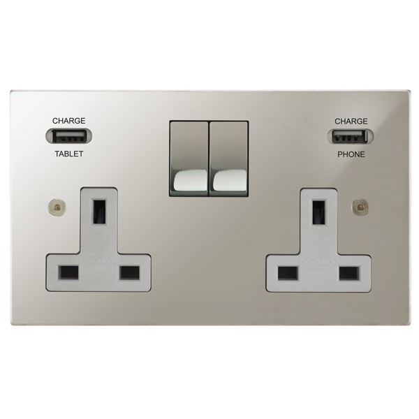 Focus SB Horizon Square Corners 2 Gang 13A Switched USB Wall Socket in ...