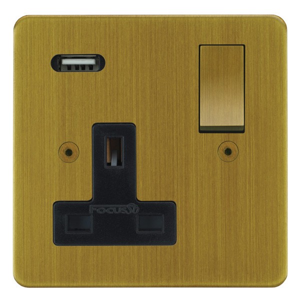 Focus SB Horizon 1 Gang 13A Switched USB Wall Socket in Antique Brass ...