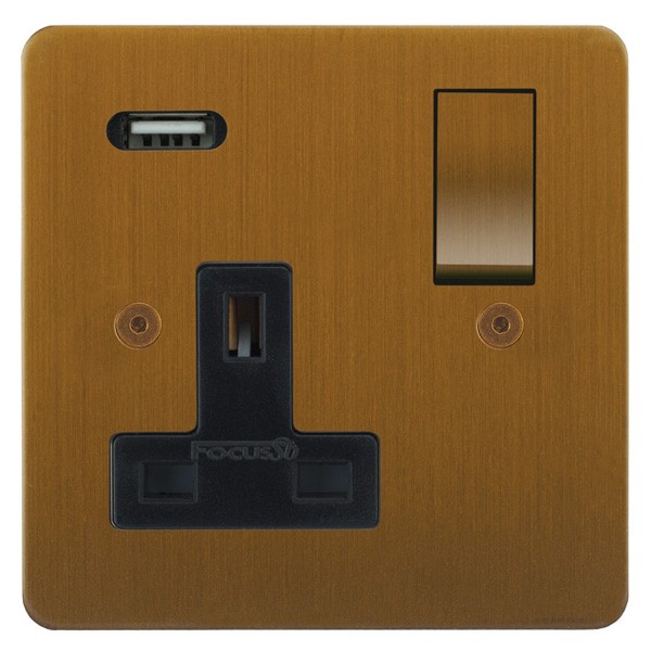 Focus SB Horizon 1 Gang 13A Switched USB Wall Socket in Bronze Antique ...