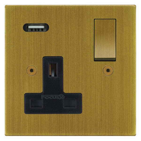 Focus SB Horizon Square Corners 1 Gang 13A Switched USB Wall Socket in ...