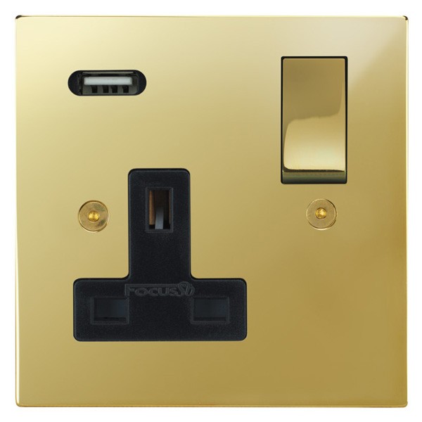 Focus SB Horizon Square Corners 1 Gang 13A Switched USB Wall Socket in ...