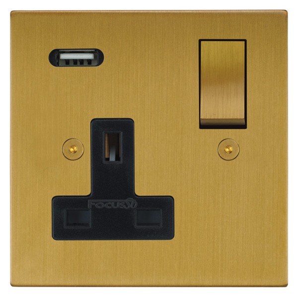 Focus SB Horizon Square Corners 1 Gang 13A Switched USB Wall Socket in ...