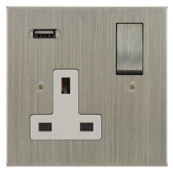 Focus SB Horizon Square Corners 1 Gang 13A Switched USB Wall Socket in ...
