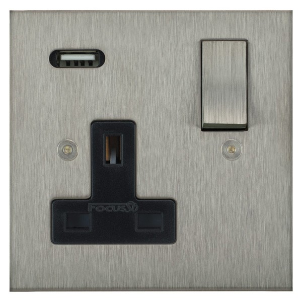 Focus SB Horizon Square Corners 1 Gang 13A Switched USB Wall Socket in ...