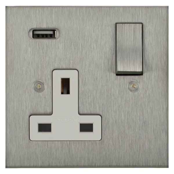 Focus SB Horizon Square Corners 1 Gang 13A Switched USB Wall Socket in ...