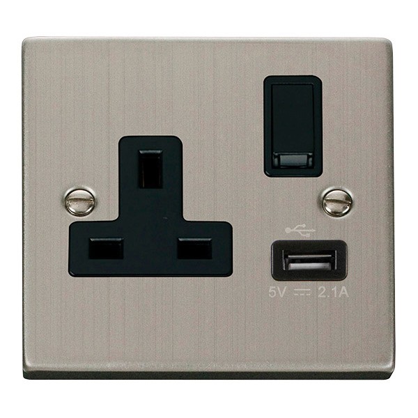 Click Deco 1 Gang 13A USB Socket (VPSS771BK) at UK Electrical Supplies