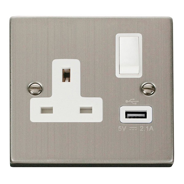 Click Deco 1 Gang 13A USB Socket (VPSS771WH) at UK Electrical Supplies