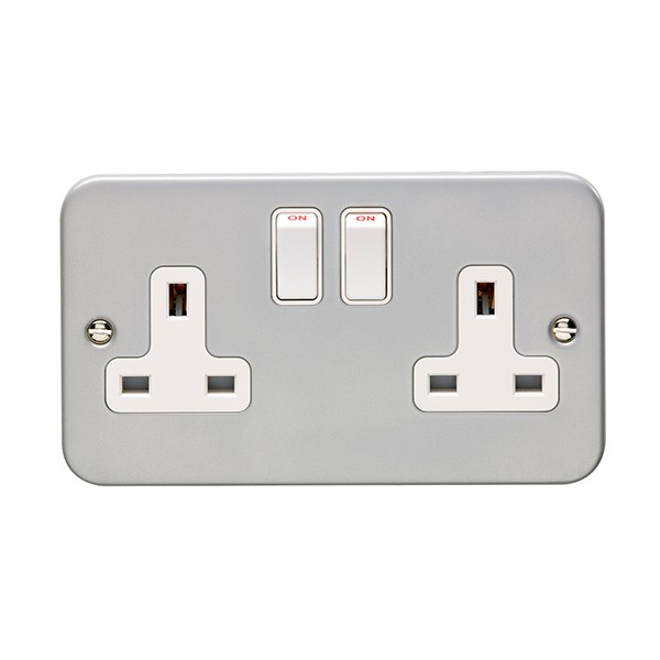Eurolite Metal Clad 2 Gang 13A DP Switched Socket (MC2SO W) at UKES