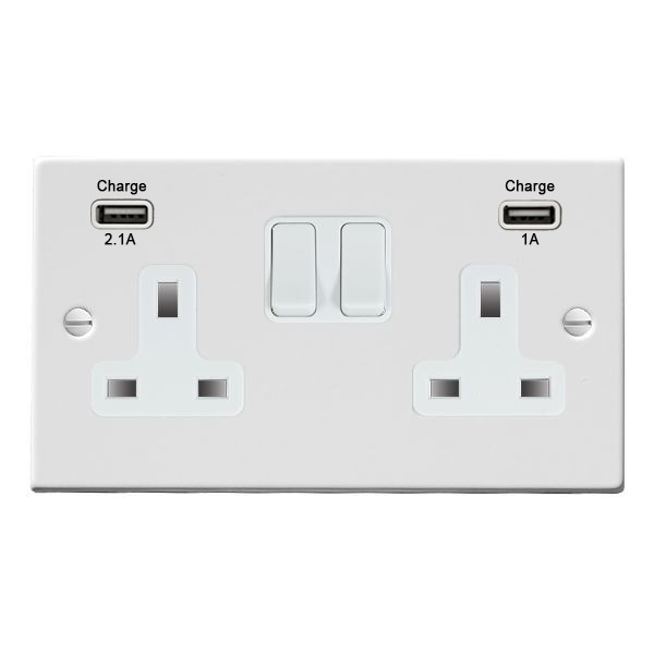 Hamilton Hartland Gloss White 2 Gang 13A Double Pole Switched Socket, 2 ...