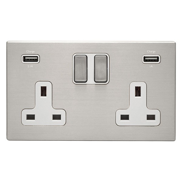 Hamilton Hartland CFX Satin Steel Effect 2 Gang 13A Double Pole ...