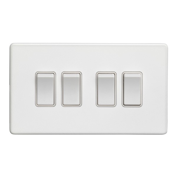 Eurolite Concealed 3mm Matt White 4 Gang 10A 2 Way Switch | UKES
