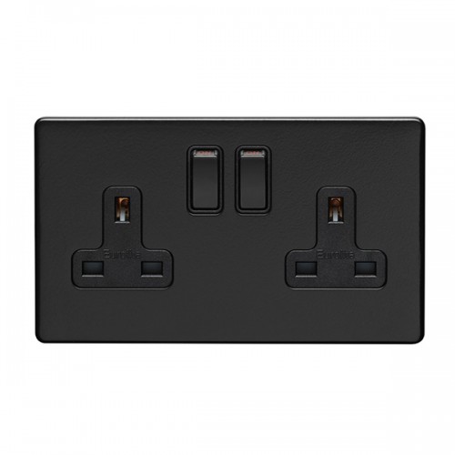 Eurolite Concealed 3mm 2 Gang 13A Switched Socket (ECMB2SO B) | UKES