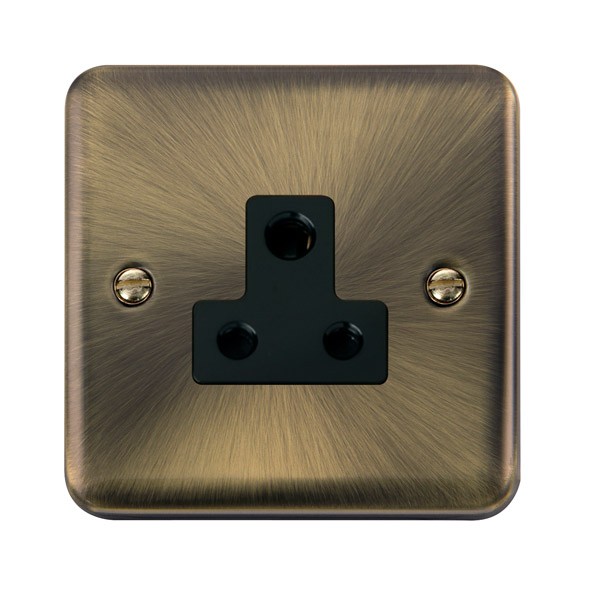 Click Deco Plus Antique Brass 5a Round Pin Unswitched Socket With Black