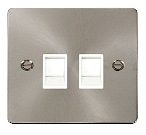 Click Define Brushed Steel Flat Plate Single Gang Double Data Socket ...