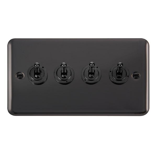 Click Deco Plus Black Nickel 4 Gang 2 Way 10AX Toggle Switch with Black ...