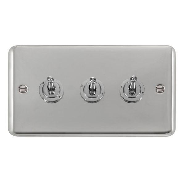 Click Deco Plus Polished Chrome 3 Gang 2 Way 10AX Toggle Switch with ...