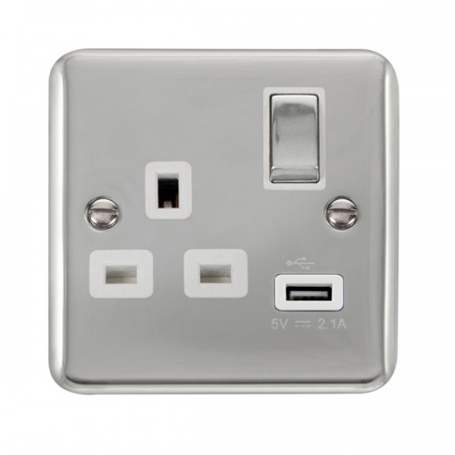 Click Deco Plus 1 Gang 13A Switched Socket w/ USB (DPCH571WH) at UKES