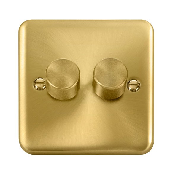 Click Deco Plus Satin Brass 2 Gang 2 Way 400Va Dimmer Switch with Satin ...