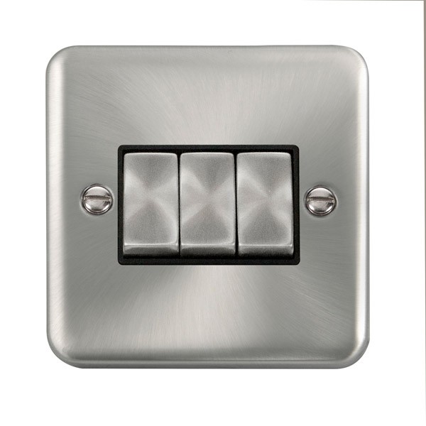 Click Deco Plus Satin Chrome 3 Gang 2 Way 10AX Ingot Switch with Satin ...