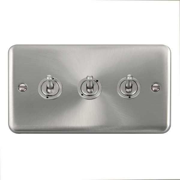 Click Deco Plus Satin Chrome 3 Gang 2 Way 10AX Toggle Switch with Pearl ...