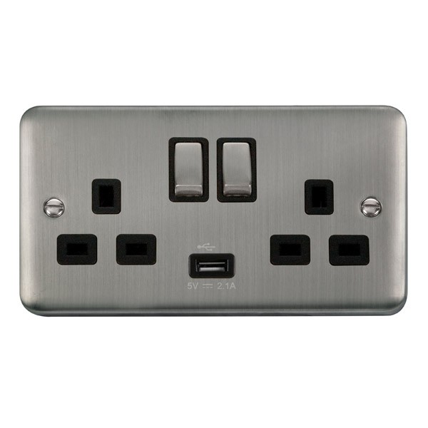 Click Deco Plus Stainless Steel 2 Gang 13A Ingot Switched Socket and ...