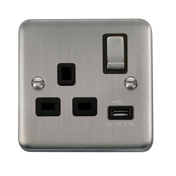Click Deco Plus Stainless Steel 1 Gang 13A Ingot Switched Socket with ...