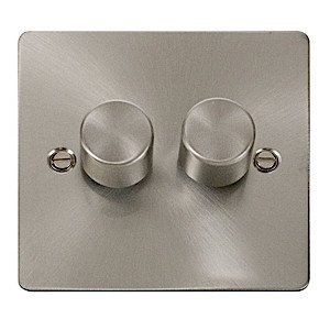 Click Brushed Steel Flat Plate Double Dimmer Switch, 400w Dimmer ...