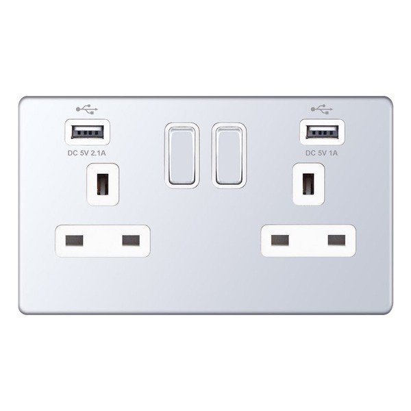 Selectric Screwless 2 Gang 13A Socket w/ USB (5MPLUS-361) at UKES
