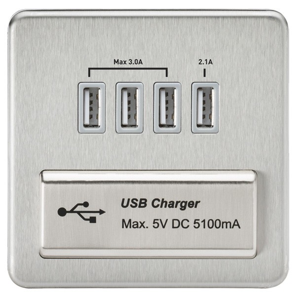 Knightsbridge Screwless 1 Gang Quad USB Outlet (SFQUADBCG) at UKES