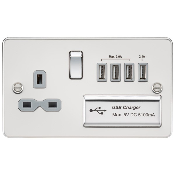 Knightsbridge Flat Plate Socket w/ Quad USB Outlet (FPR7USB4PCG) | UKES