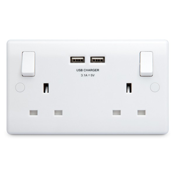BG Electrical White Moulded Rounded Edge 2 Gang 13A Switched Socket ...