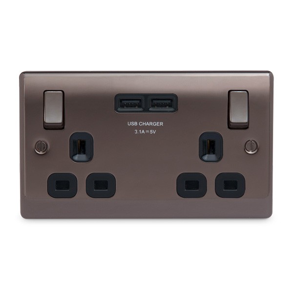 BG Nexus 2 Gang 13A Switched Socket w/ Dual USB (NBN22U3B) at UKES
