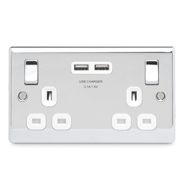 BG Nexus 2 Gang 13A Switched Socket w/ Dual USB (NPC22U3W) at UKES