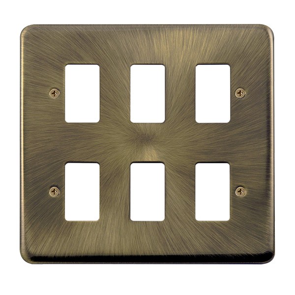 Click Deco Plus Antique Brass 6 Gang GridPro Frontplate | UKES
