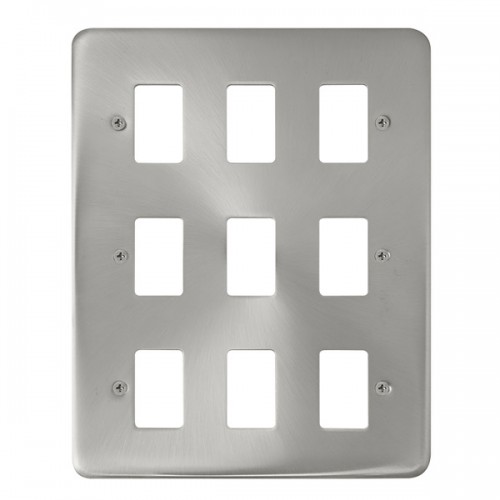 Click Deco Plus Satin Chrome 9 Gang GridPro Frontplate | UKES