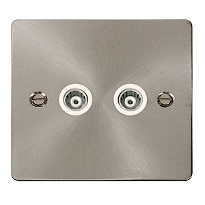 Click Brushed Steel Flat Plate Single Gang Double Television Outlet ...