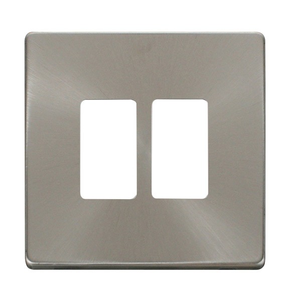Click Definity Brushed Stainless 2 Gang GridPro Frontplate | UKES
