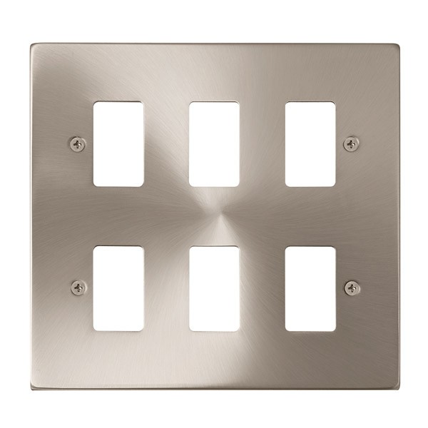 Click Deco Victorian Satin Chrome 6 Gang GridPro Frontplate | UKES