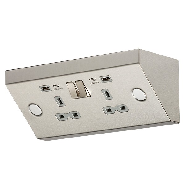 Knightsbridge Stainless Steel 13A 2 Gang Under Cabinet Socket with Dual ...