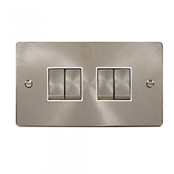 Click Brushed Steel Flat Plate Quad Gang Switch with White Insert ...