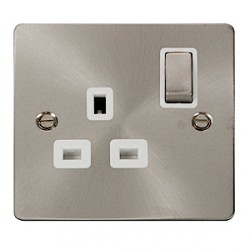 Click Brushed Steel Flat Plate Double Switched Socket with White Insert ...