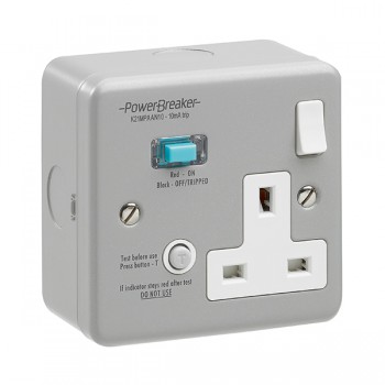 PowerBreaker Metalclad 1 Gang 13A Switched RCD Socket - Active 10mA | UKES