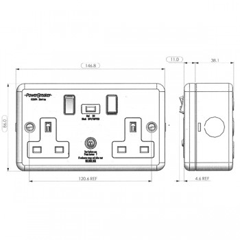 PowerBreaker Metalclad 2 Gang 13A Switched RCD Socket - Active 30mA | UKES
