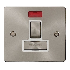 Click Brushed Steel Flat Plate Switched Fused Spur with White Insert ...
