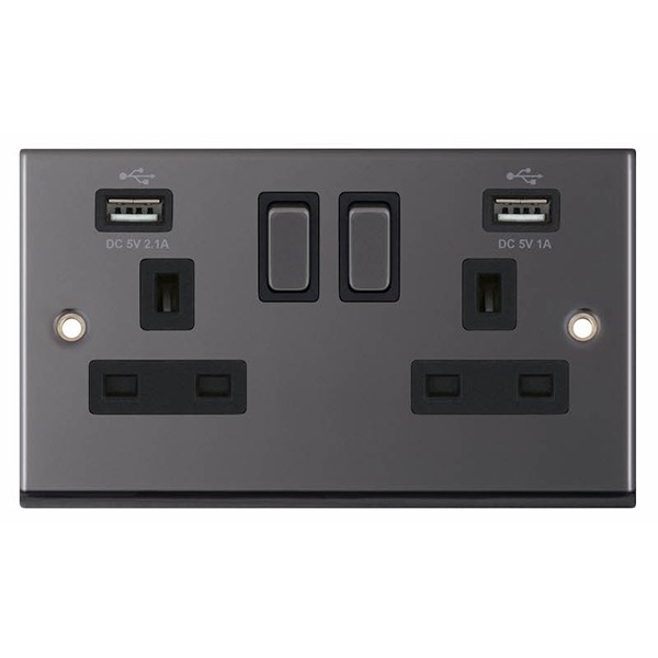 Selectric 7M-Pro 2 Gang 13A Switched Socket w/ USB (7MPRO-461) at UKES
